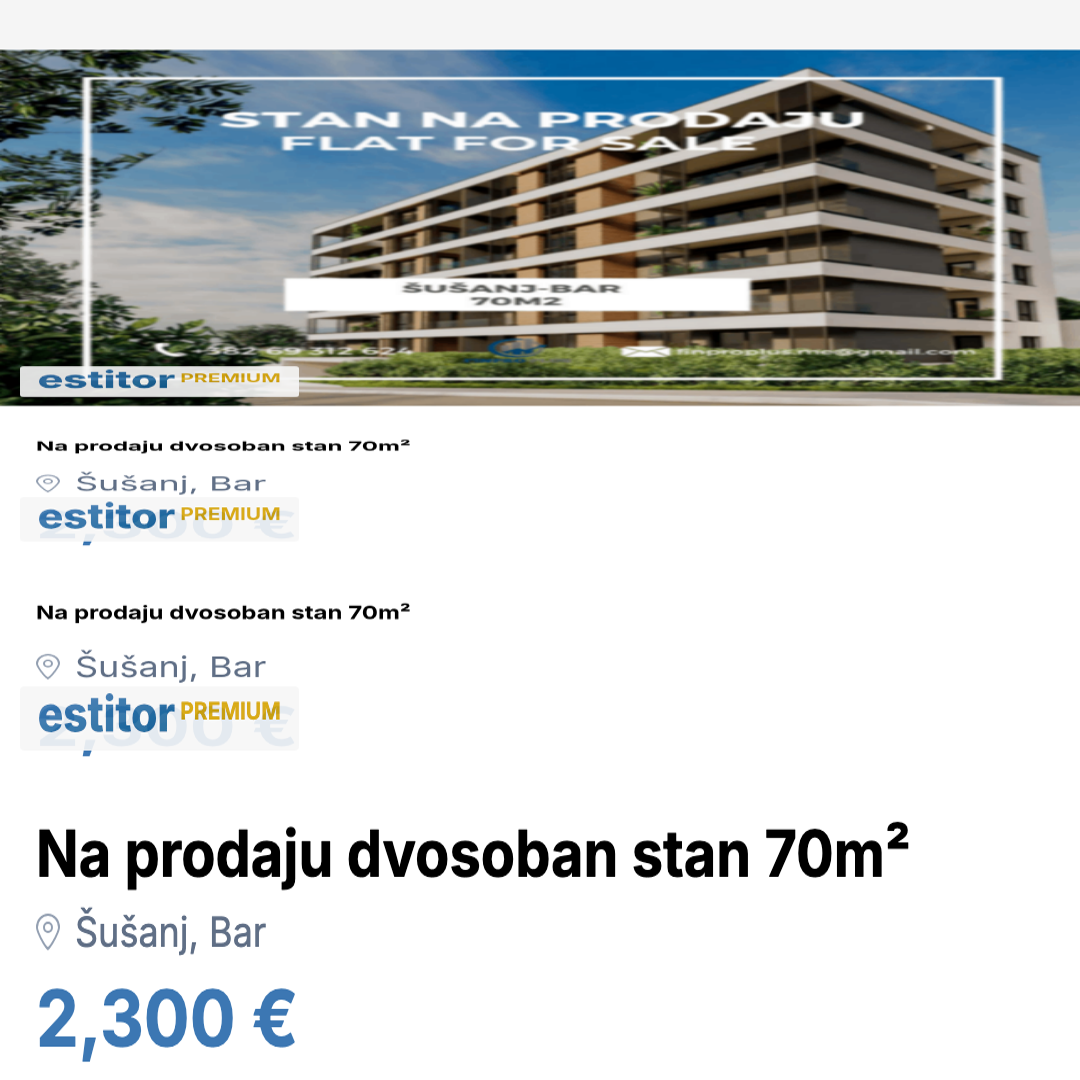 Prodaja, dvosoban stan, 70m2, Šušanj, Bar | Estitor